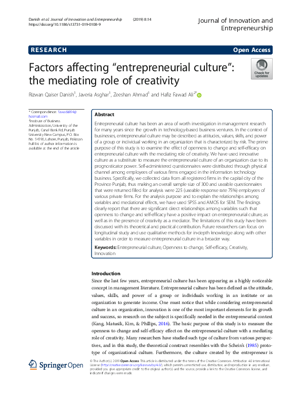 (PDF) Factors affecting “entrepreneurial culture”: the mediating role ...