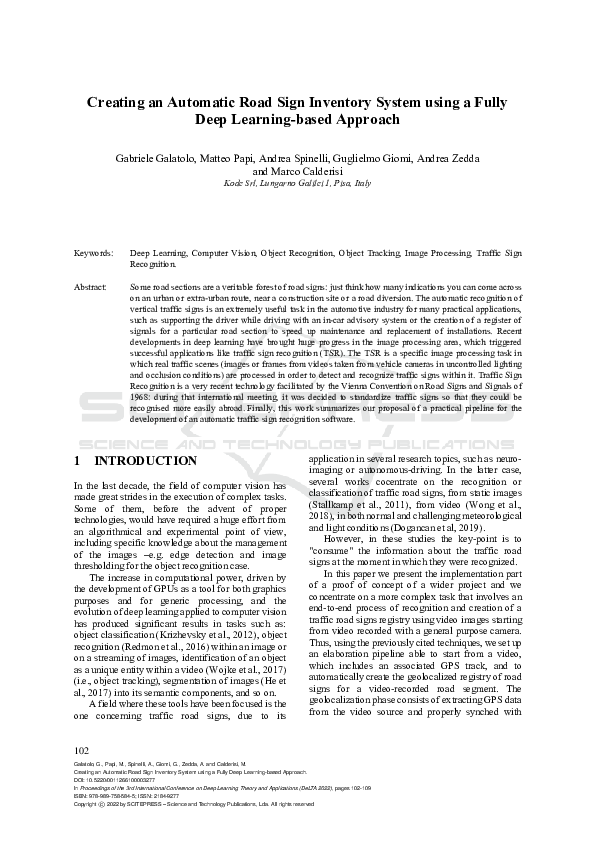 (PDF) Creating an Automatic Road Sign Inventory System using a Fully ...
