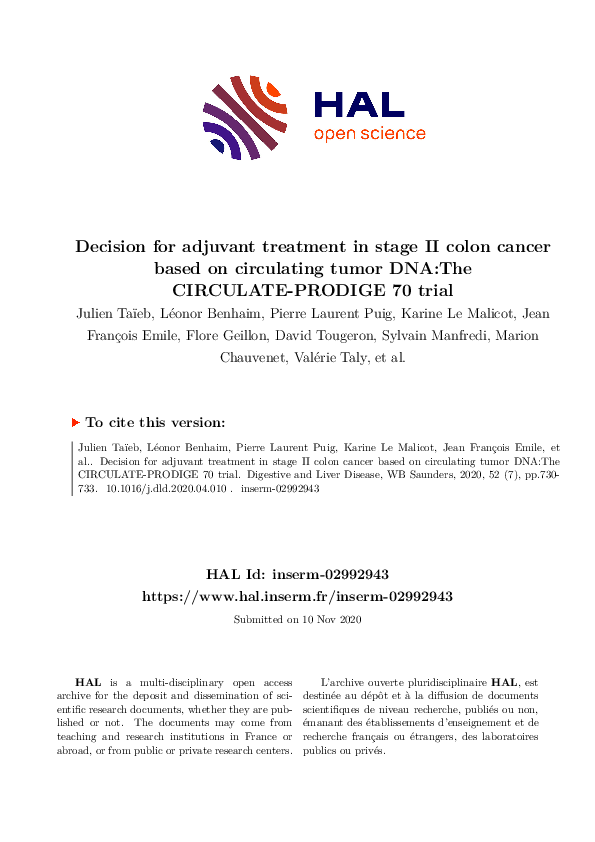 (PDF) “Decision for adjuvant treatment in stage II colon cancer based ...