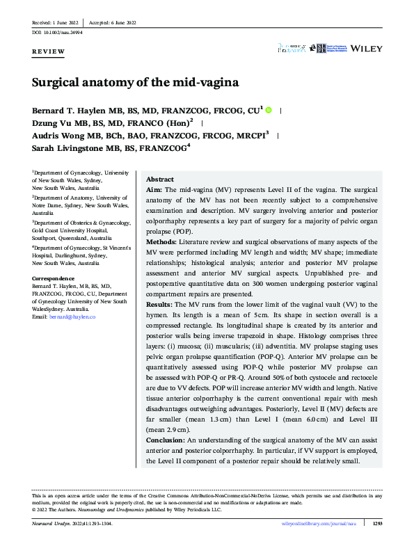 (PDF) Surgical anatomy of the mid‐vagina