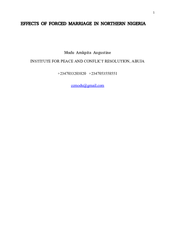 (DOC) EFFECTS OF FORCED MARRIAGE IN NORTHERN NIGERIA