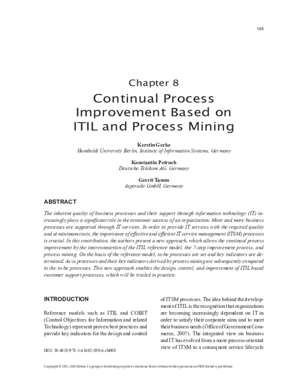 Continual Process Improvement Based on ITIL and Process Mining