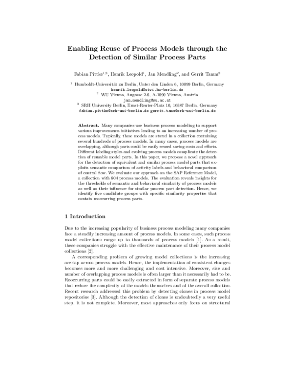 (PDF) Enabling Reuse of Process Models through the Detection of Similar Process Parts