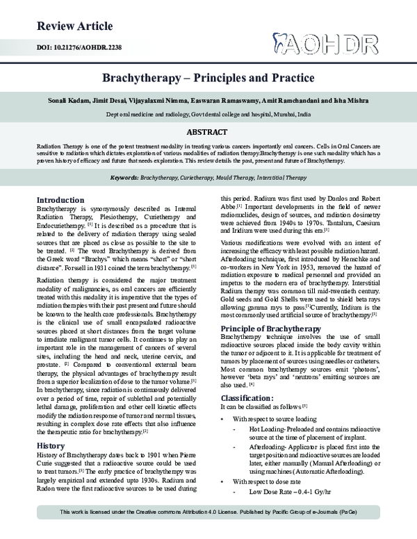 (PDF) Brachytherapy – Principles and Practice