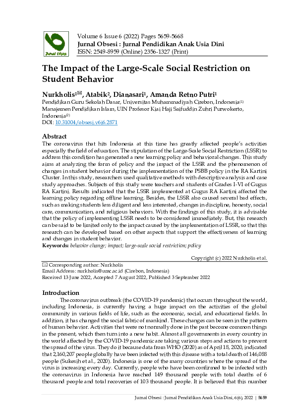 (PDF) The Impact of the Large-Scale Social Restriction on Student ...
