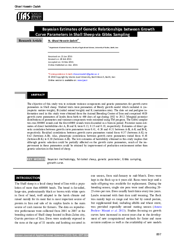 Pdf Bayesian Estimates Of Genetic Relationships Between Growth Curve Parameters In Shall Sheep