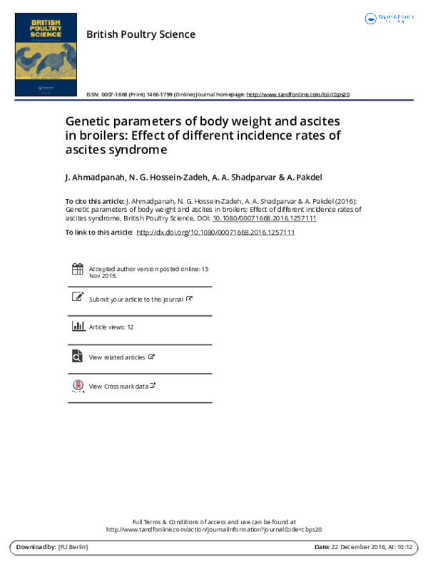 (PDF) Genetic parameters of body weight and ascites in broilers: effect ...