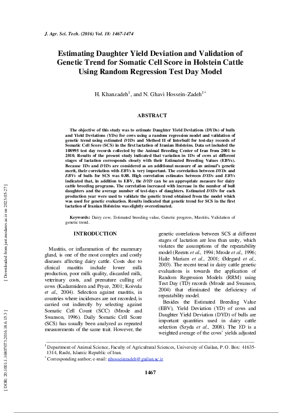 (PDF) Estimating Daughter Yield Deviation and Validation of Genetic Trend for Somatic Cell Score ...
