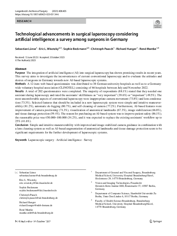(PDF) Technological advancements in surgical laparoscopy considering ...