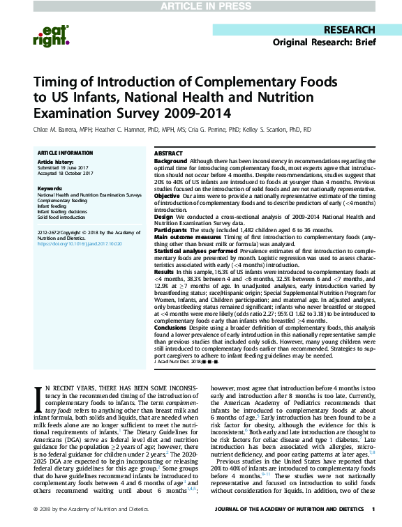 (PDF) Timing of Introduction of Complementary Foods and Beverage and ...