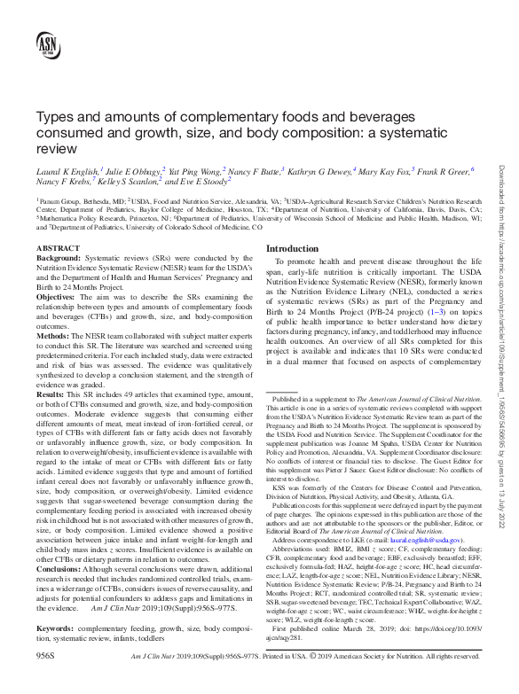 (PDF) Types and Amounts of Complementary Foods and Beverages Consumed ...