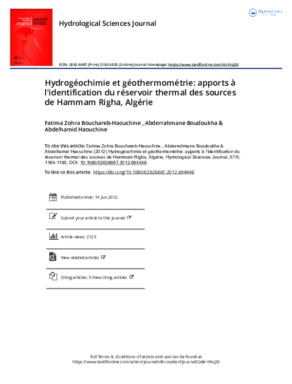 (PDF) Hydrogéochimie et géothermométrie: apports à l'identification du ...