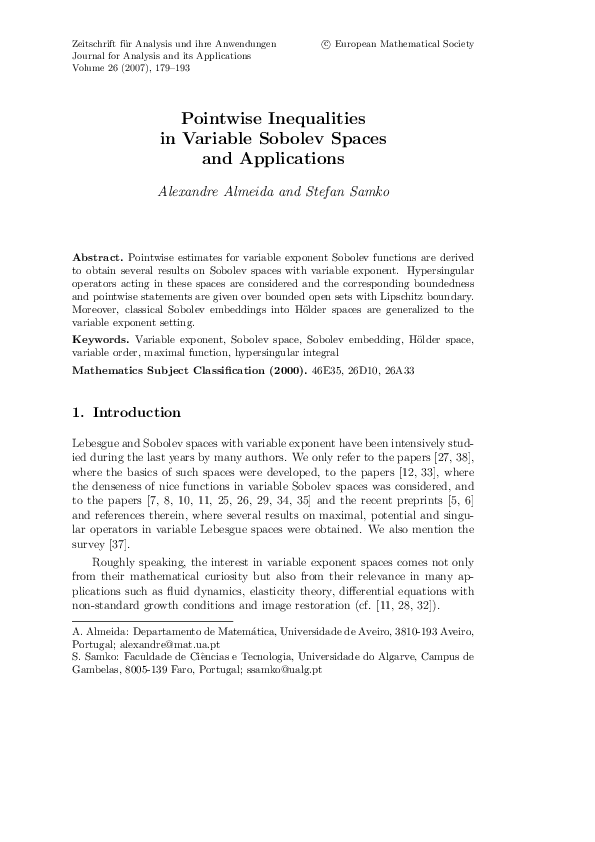 (PDF) Pointwise Inequalities in Variable Sobolev Spaces and Applications