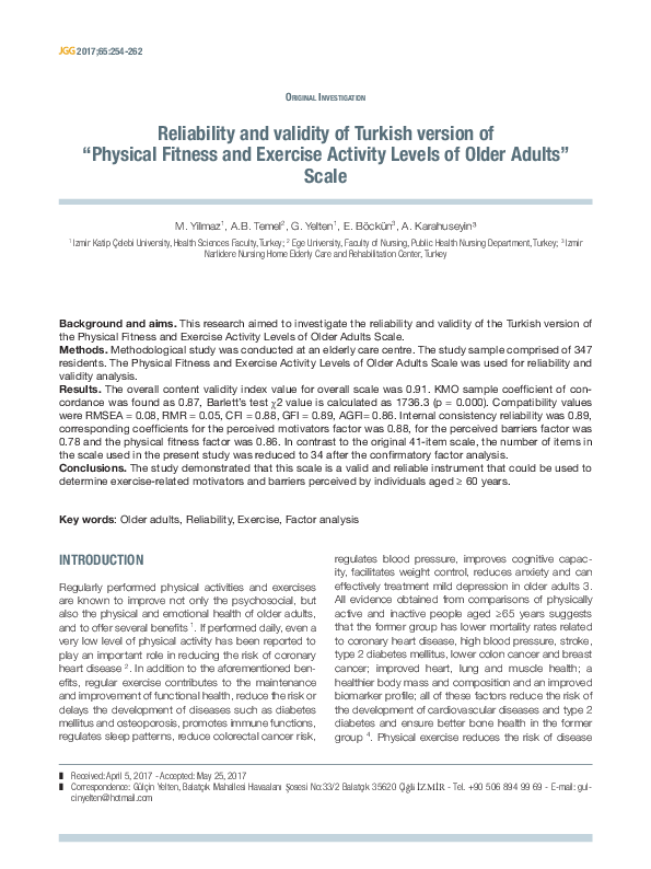 (PDF) Reliability and validity of Turkish version of“Physical Fitness and Exercise Activity ...