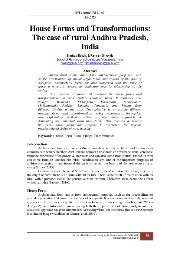 (PDF) House Forms and Transformations: The case of rural Andhra Pradesh ...