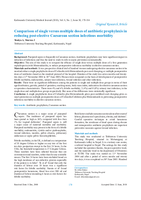 (PDF) Comparison of single versus multiple doses of antibiotic prophylaxis in reducing post ...