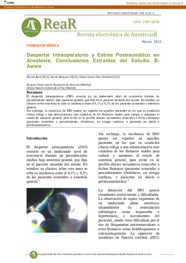 (PDF) Despertar Intraoperatorio y Estrés Postraumático en Anestesia ...