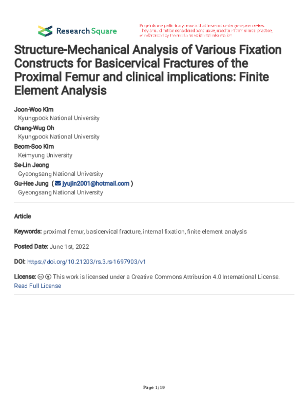 Structure-mechanical analysis of various fixation constructs for basicervical fractures of the ...