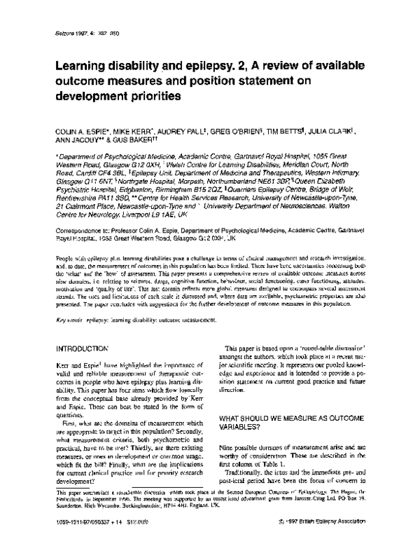 (PDF) Learning disability and epilepsy. 2, A review of available ...