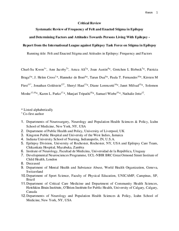 (PDF) Systematic review of frequency of felt and enacted stigma in ...