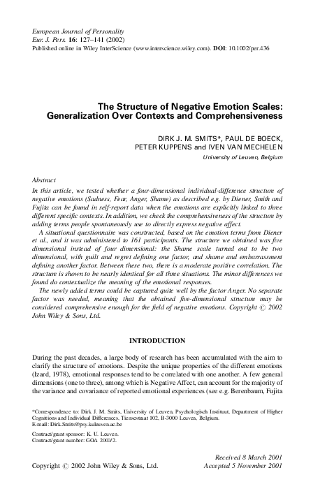 The structure of negative emotion scales: generalization over contexts and comprehensiveness