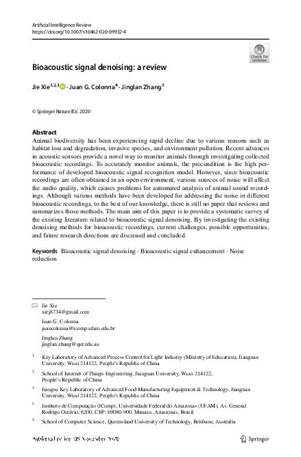 (PDF) Bioacoustic signal denoising: a review