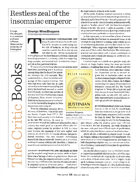 (PDF) Review of Peter Sarris - Justinian: Emperor, Soldier, Saint (2023)