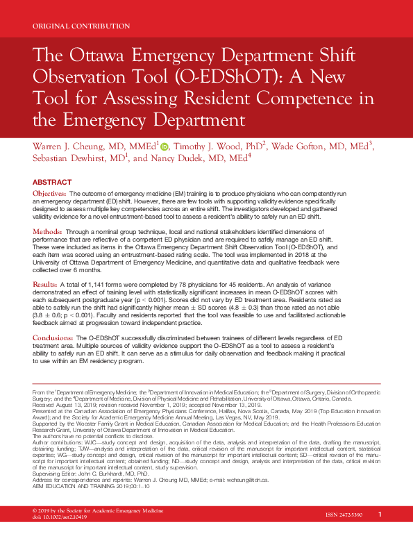 (PDF) The Ottawa Emergency Department Shift Observation Tool (O‐EDShOT ...