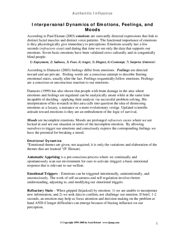 (PDF) Interpersonal Dynamics of Emotions, Feelings, and Moods