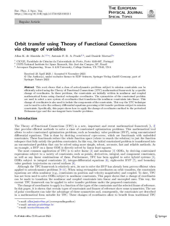 (PDF) Orbit transfer using Theory of Functional Connections via change ...