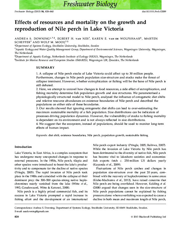 (PDF) Effects of resources and mortality on the growth and reproduction ...