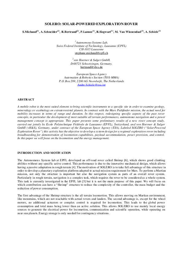 (PDF) SOLERO: Solar Powered Exploration Rover