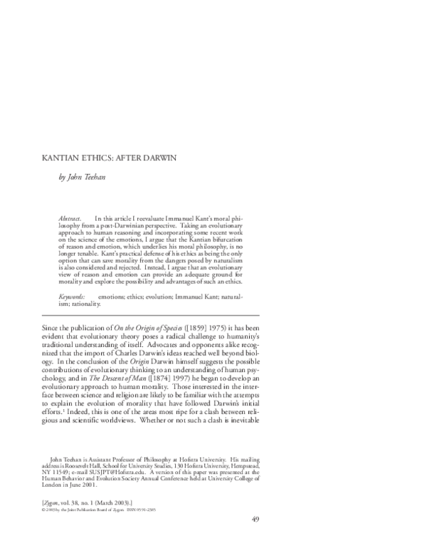 (PDF) Kantian Ethics: After Darwin
