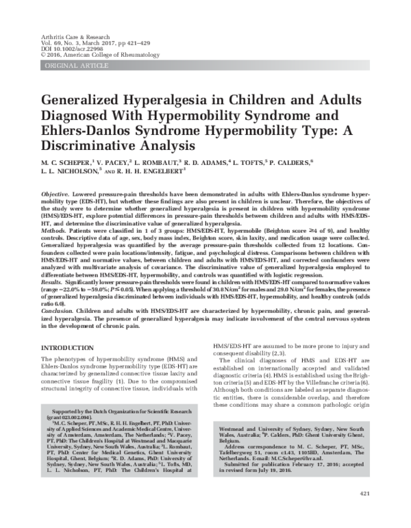 (PDF) Generalized Hyperalgesia in Children and Adults Diagnosed With ...