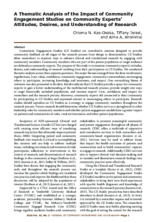 (PDF) A Thematic Analysis of the Impact of Community Engagement Studios ...
