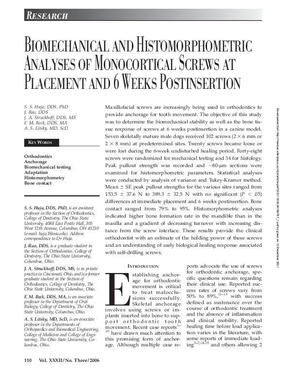 (PDF) Biomechanical and Histomorphometric Analyses of Monocortical ...