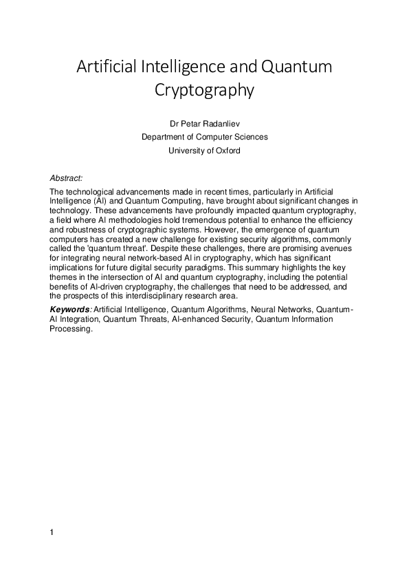 (PDF) Artificial Intelligence and Quantum Cryptography