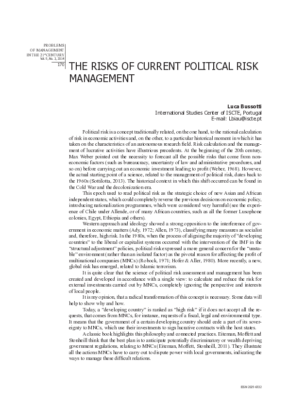 (PDF) The Risks of Current Political Risk Management