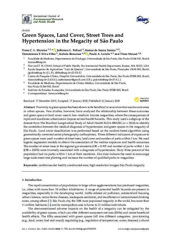 (PDF) Green Spaces, Land Cover, Street Trees and Hypertension in the Megacity of São Paulo