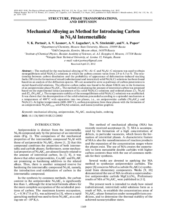 (PDF) Mechanical alloying as method for introducing carbon in Ni3Al ...