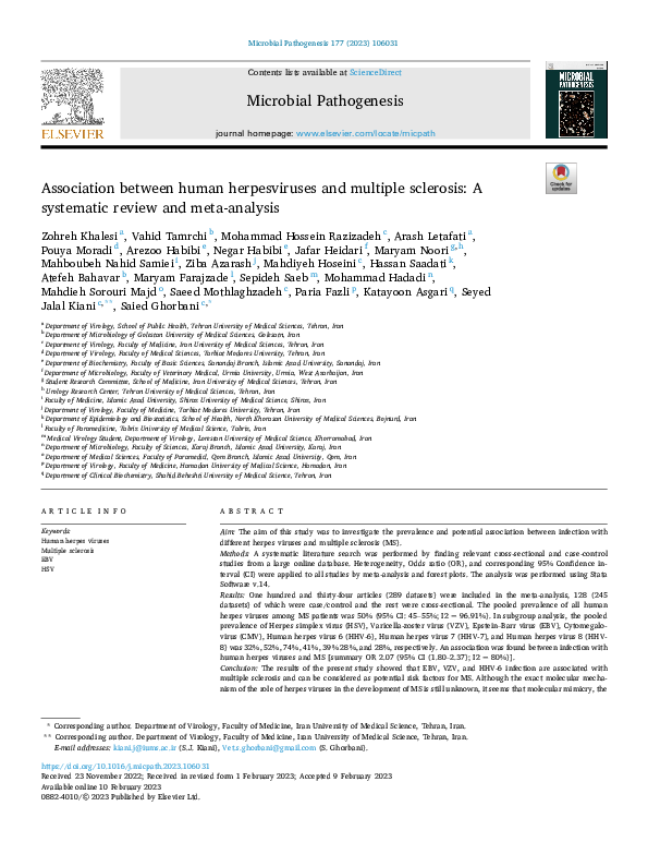 (PDF) Association between human herpesviruses and multiple sclerosis: A ...