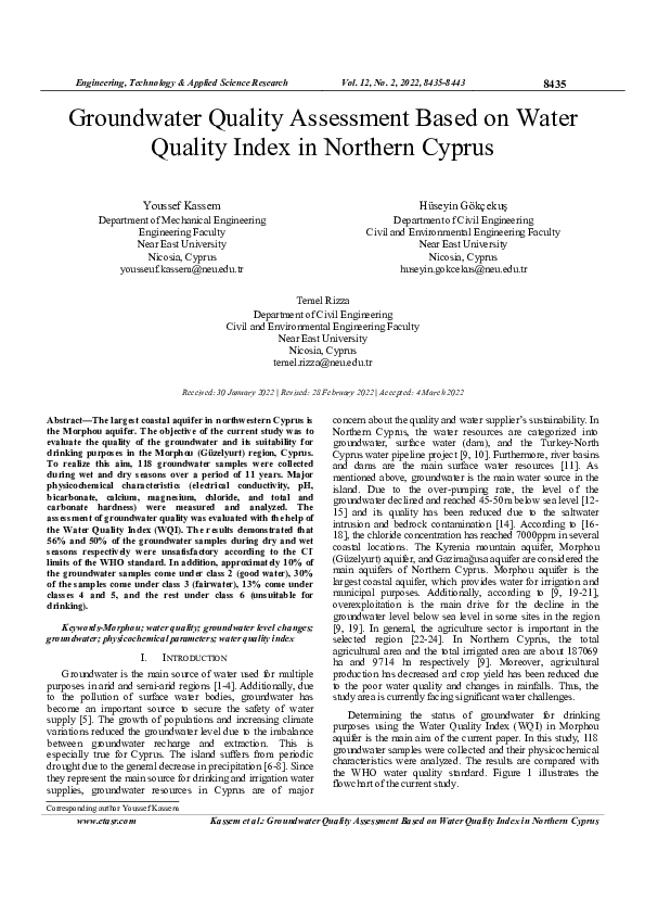 (PDF) Groundwater Quality Assessment Based on Water Quality Index in Northern Cyprus | temel ...