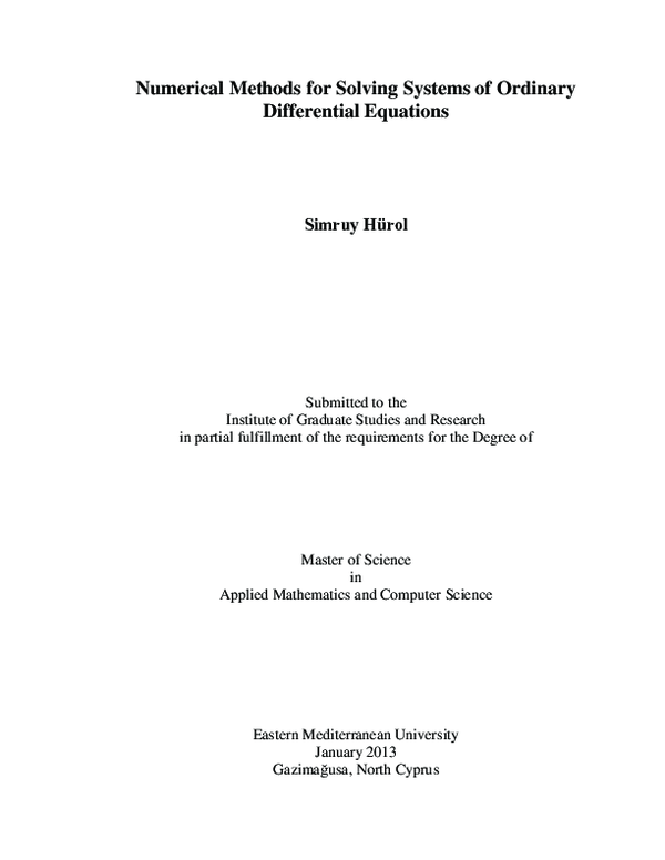 (PDF) Numerical Methods for Solving Systems of Ordinary Differential ...