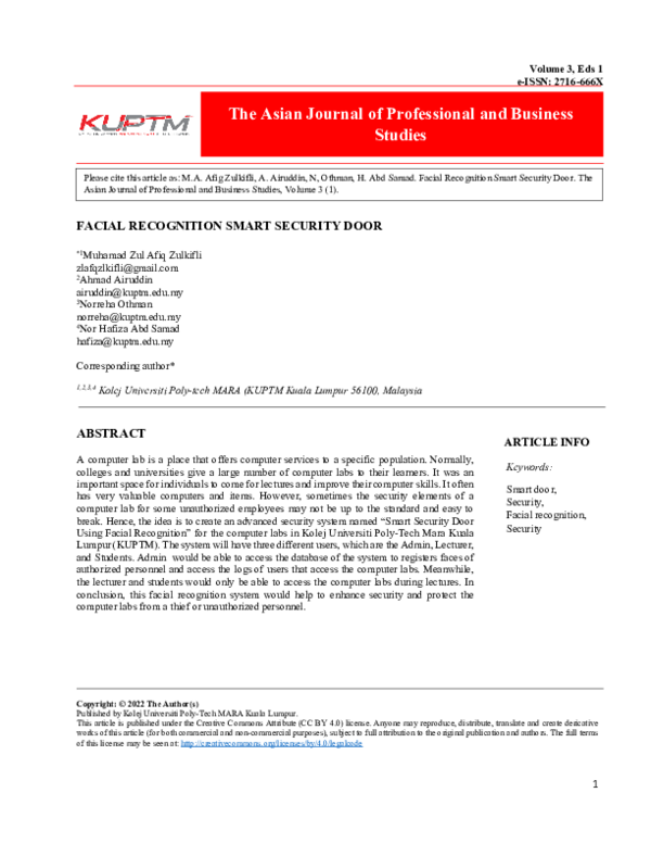 (PDF) Facial Recognition Smart Security Door