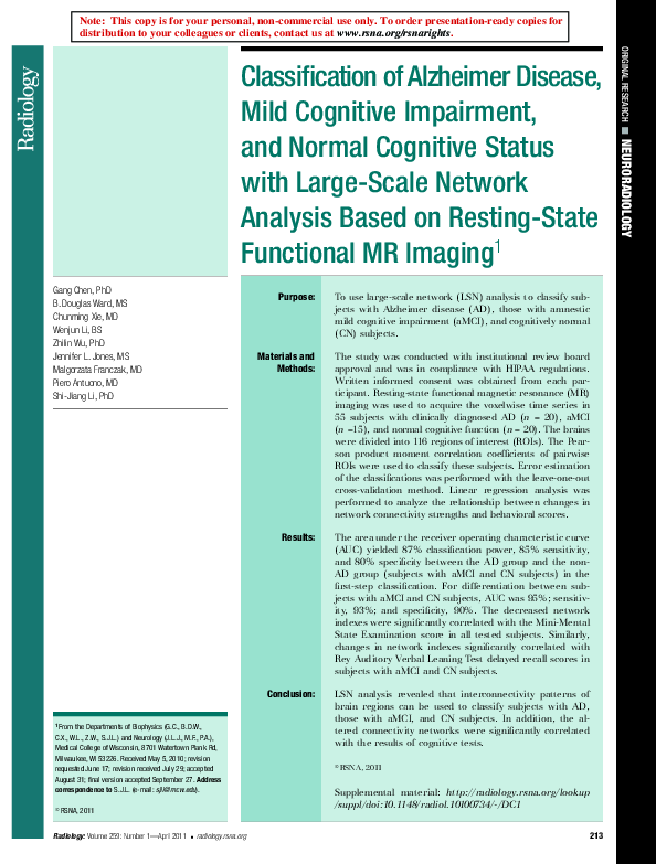(PDF) Classification of Alzheimer Disease, Mild Cognitive Impairment ...