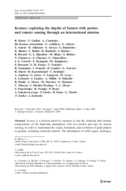 (PDF) Kronos: exploring the depths of Saturn with probes and remote ...
