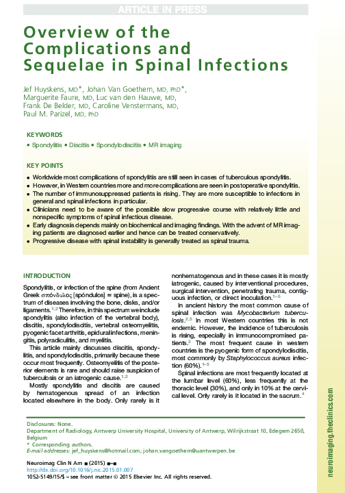 (PDF) Overview of the Complications and Sequelae in Spinal Infections