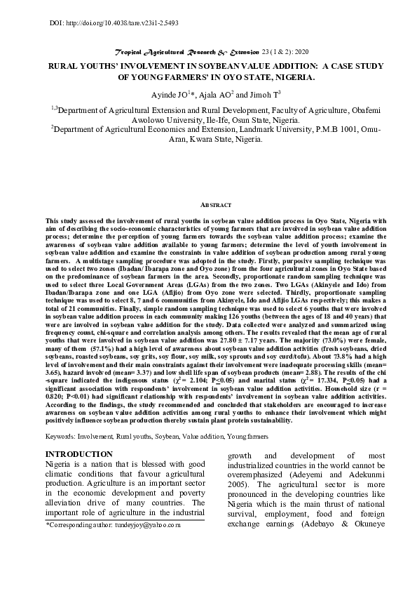 (PDF) Rural youths’ involvement in soybean value addition: a case study ...