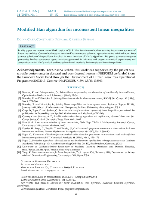 (PDF) Modified Han algorithm for inconsistent linear inequalities