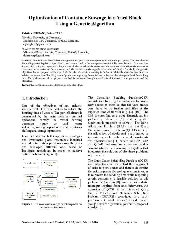 (PDF) Optimization of Container Stowage in a Yard Block Using a Genetic ...
